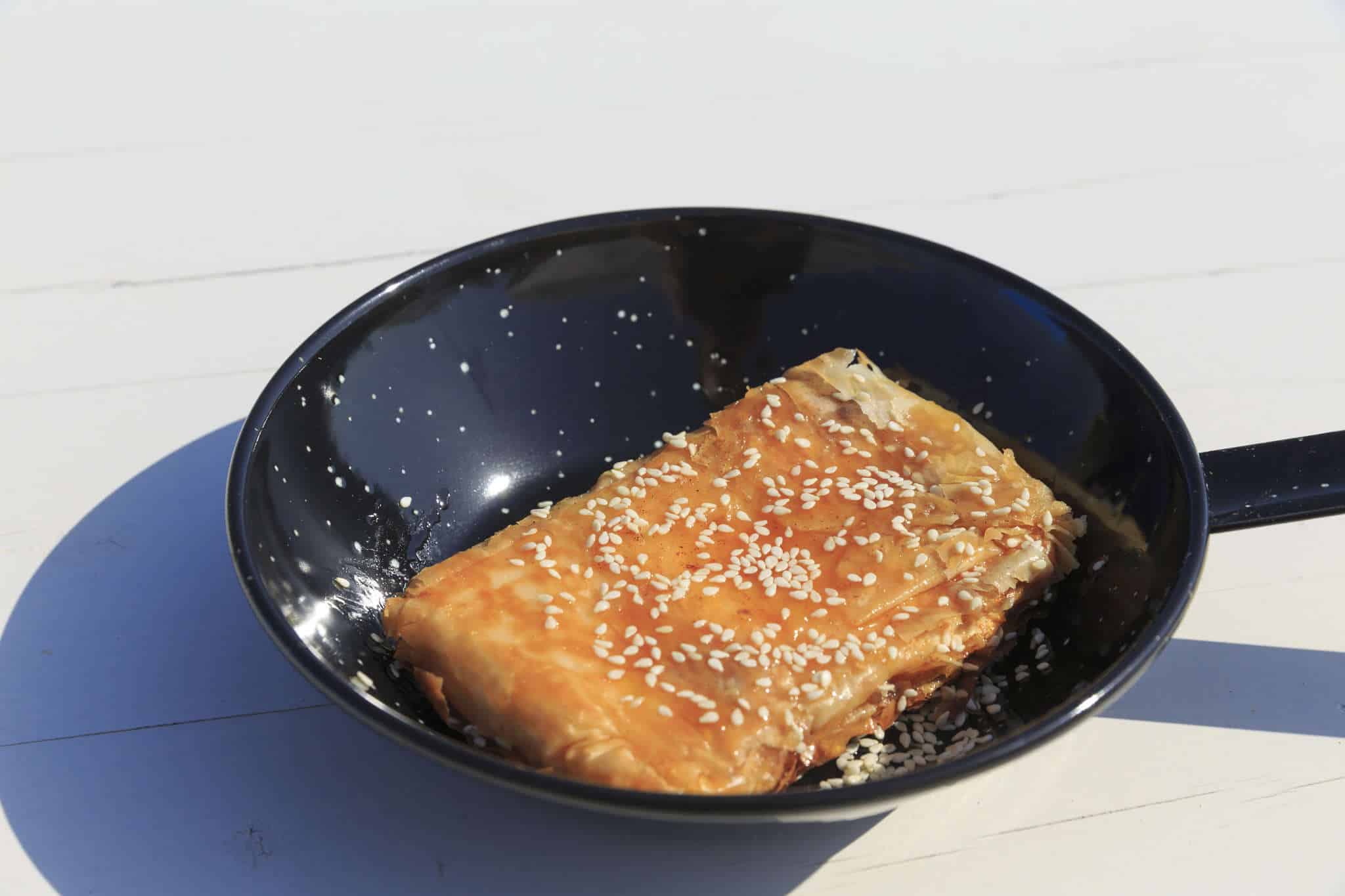 Feta cheese wrapped with Phyllo, Honey and Sesame seeds - My Greek Dish