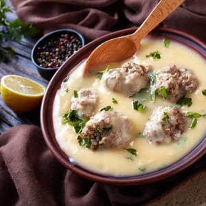 Traditional Greek Meatball Soup (Giouvarlakia/ Youvarlakia) in Egg ...