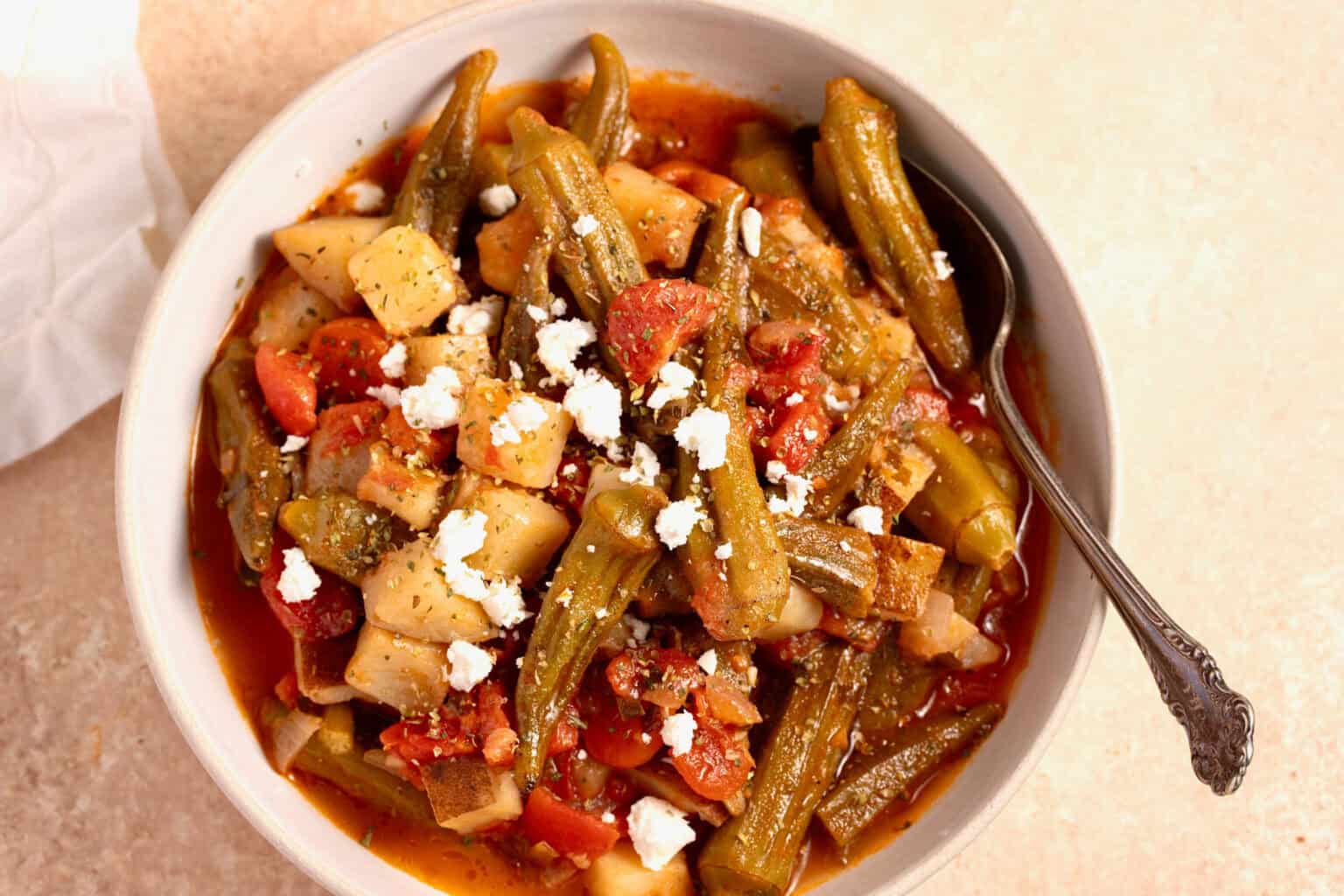 Greek Okra stew recipe with Tomatoes (Bamies Laderes) - My Greek Dish