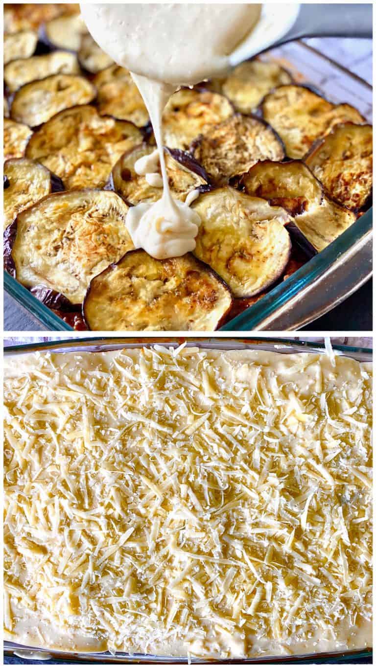 Traditional Moussaka recipe with eggplants (aubergines) and potatoes ...
