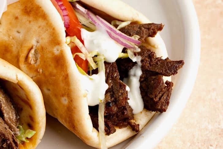 Easy Beef Gyro recipe wrapped in Pita bread - My Greek Dish