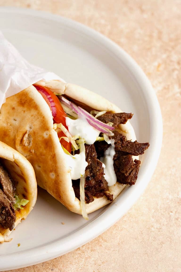 Easy Beef Gyro recipe wrapped in Pita bread - My Greek Dish