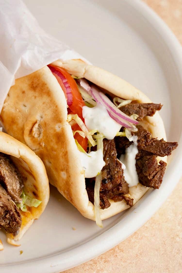 Easy Beef Gyro recipe wrapped in Pita bread - My Greek Dish