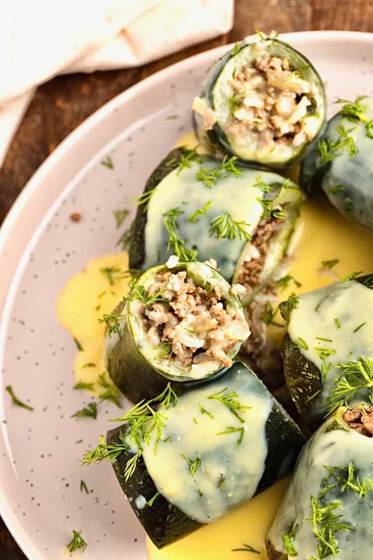 Greek Stuffed Zucchini in Egg Lemon Sauce (Avgolemono) - My Greek Dish