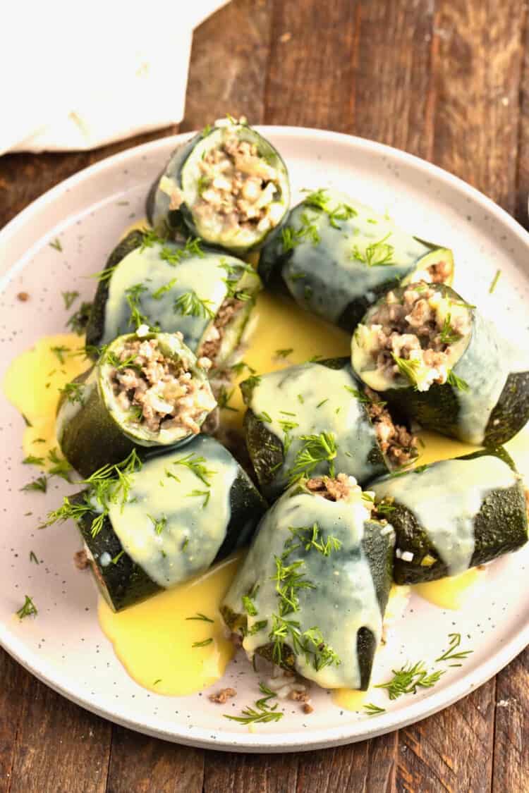 Greek Stuffed Zucchini in Egg Lemon Sauce (Avgolemono) - My Greek Dish